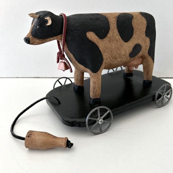 Blue Sky | Accents | Primitive Folk Art Cow Pull Toy Blue Sky 999 Tan ...